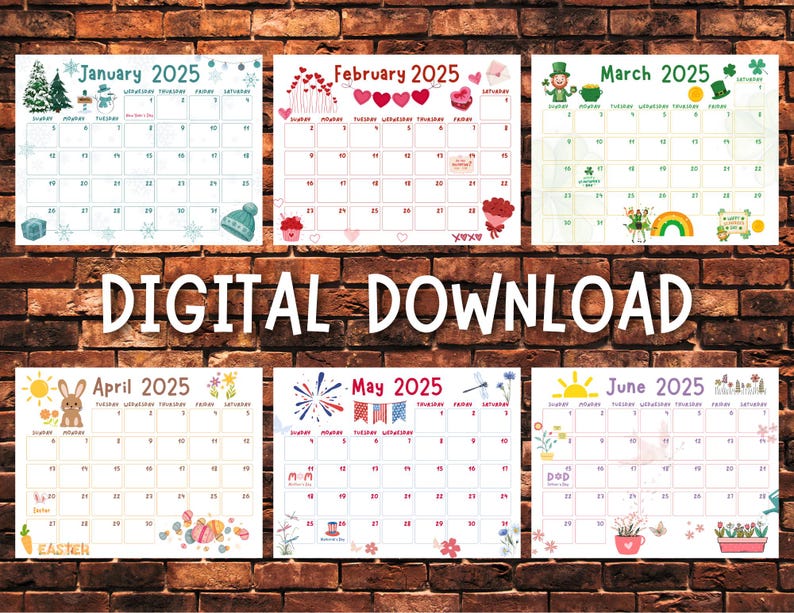 2025 Kids Calendar Printable, Cute Monthly Planner (PDF, Editable) - Etsy