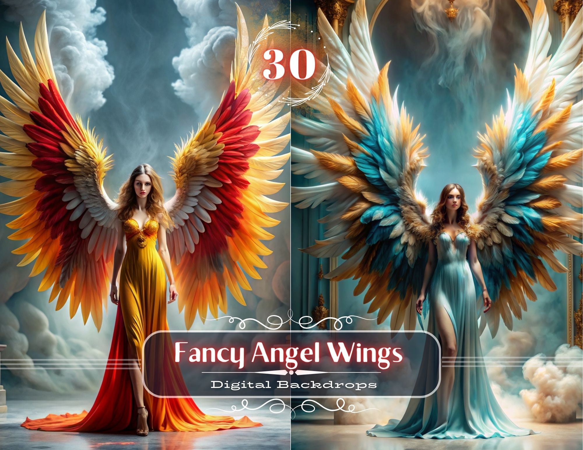 Fancy Angel Wings Digital Backdrops, Angel Wings Digital Backgrounds ...