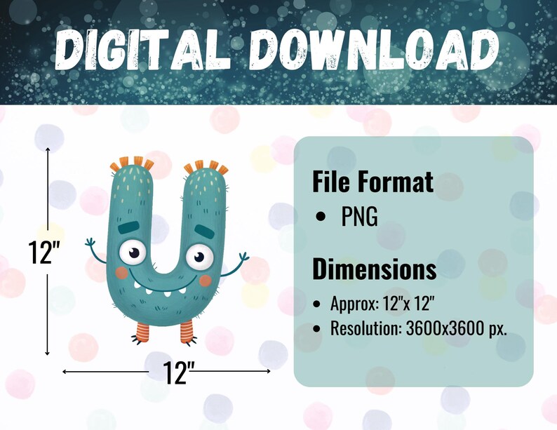 Monster Alphabet Clipart: Cartoon Letters & Numbers (PNG Digital ...