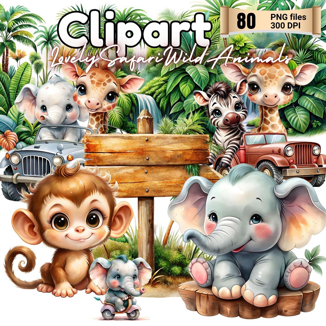 Watercolor Safari Animals Clipart: Jungle PNG (digital Download) - Etsy