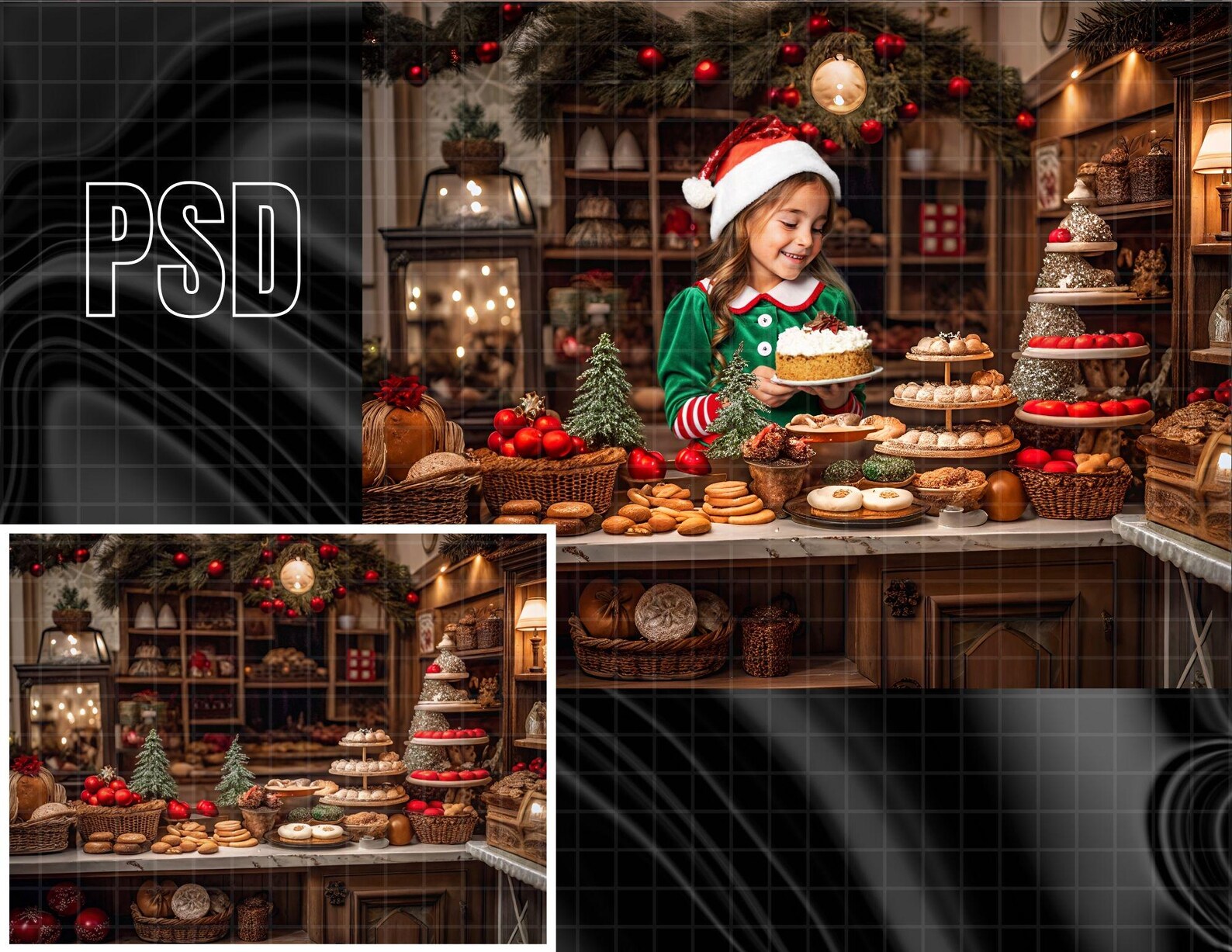 PSD Merry Bakery Counter Front Shop Christmas Digital Background for ...