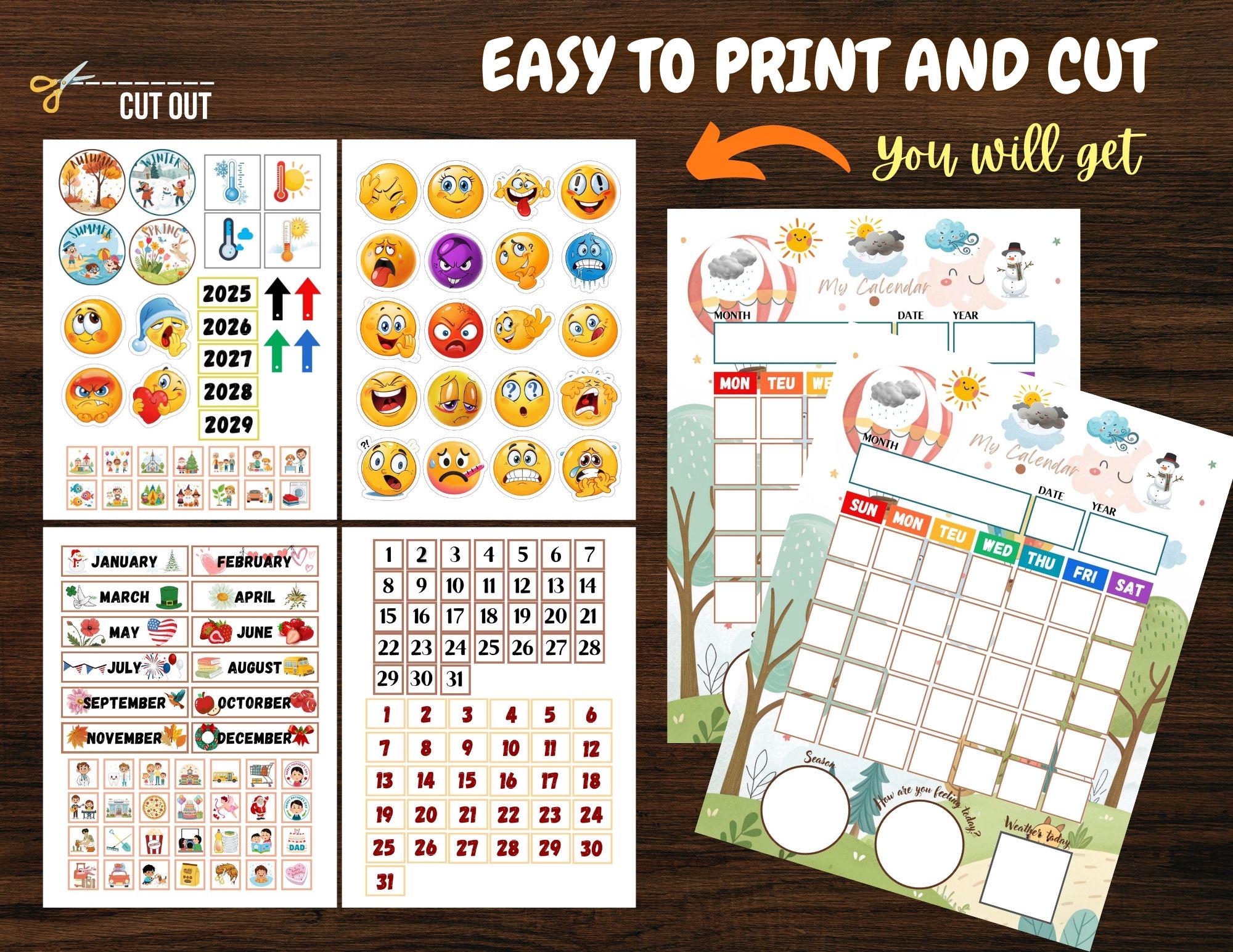 Perpetual Kids Calendar, Printable Montessori Homeschool Preschool ...