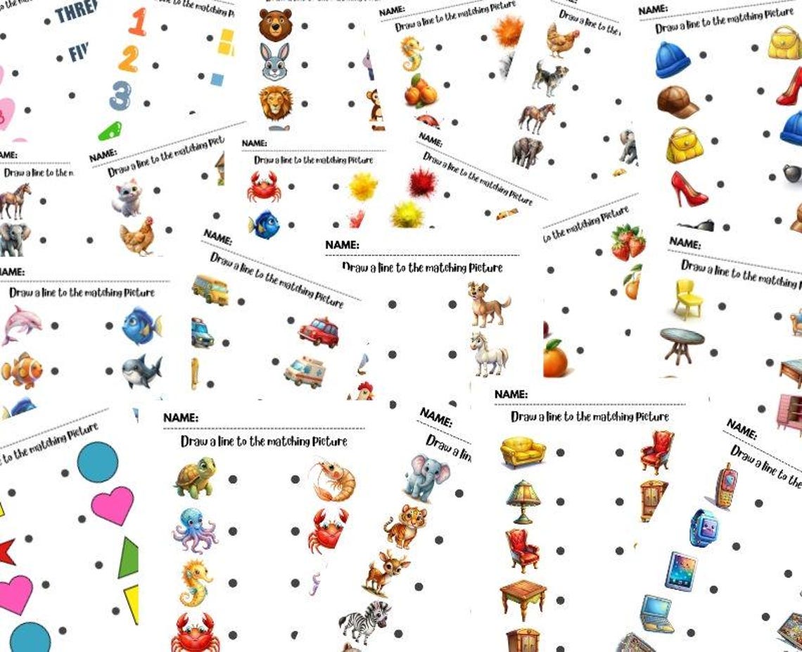 Matching Game Worksheets: Preschool Learning Activity (60 Printable ...