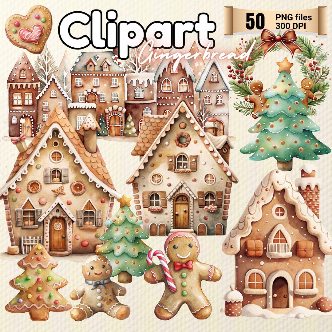 Gingerbread House Watercolor Clipart: Christmas Candy PNG (digital ...