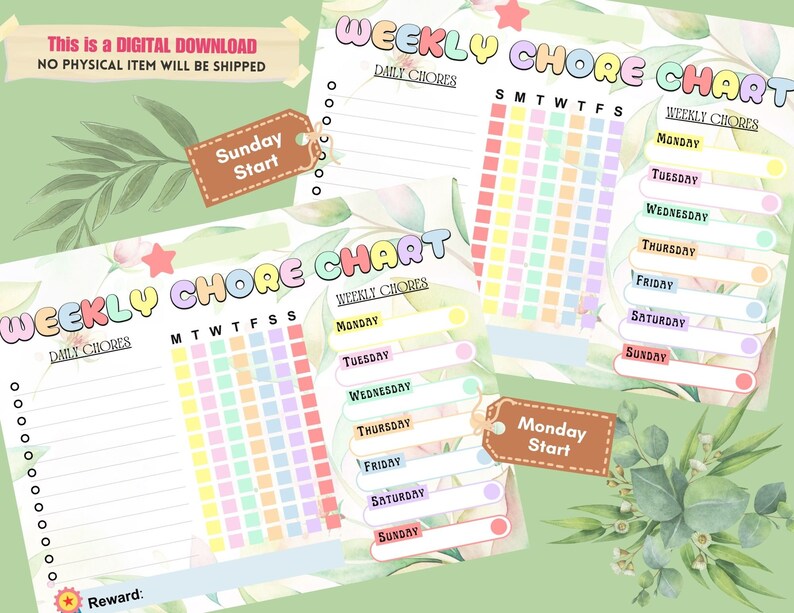 Editable Chore Chart List for Kids Printable Kids Daily Weekly ...