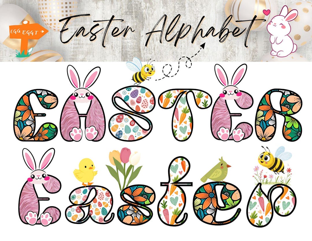 Easter Alphabet Clipart, Easter Letters PNG, Easter Uppercase Lowercase ...