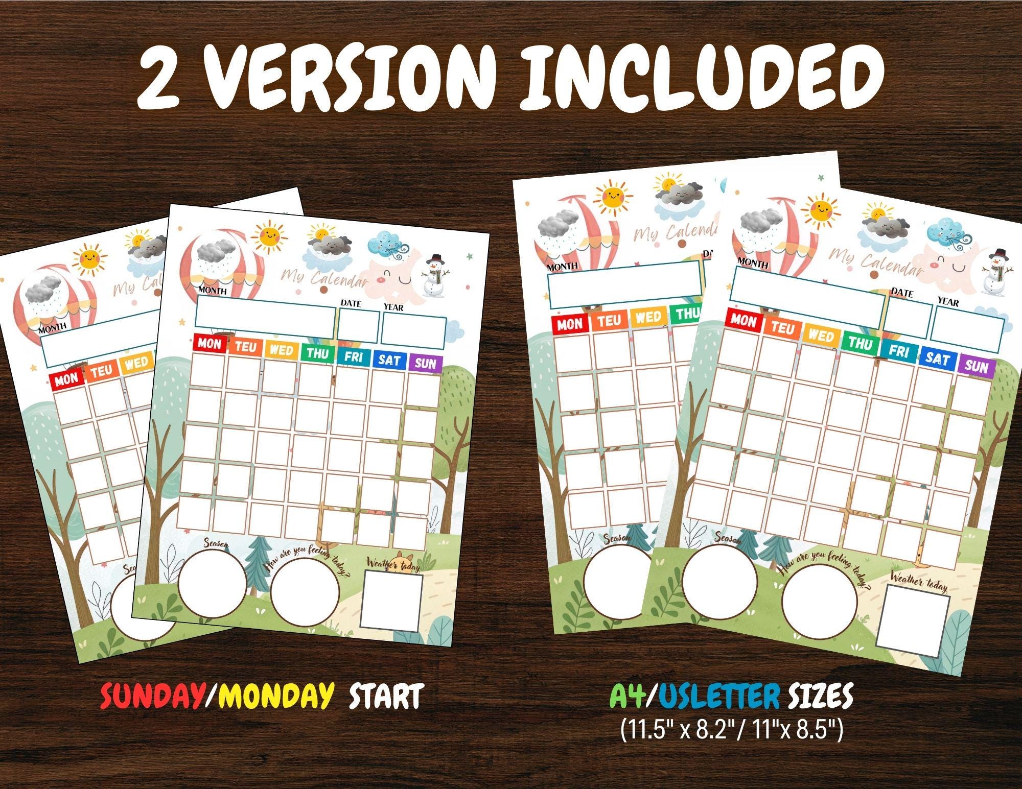 Perpetual Kids Calendar, Printable Montessori Homeschool Preschool ...