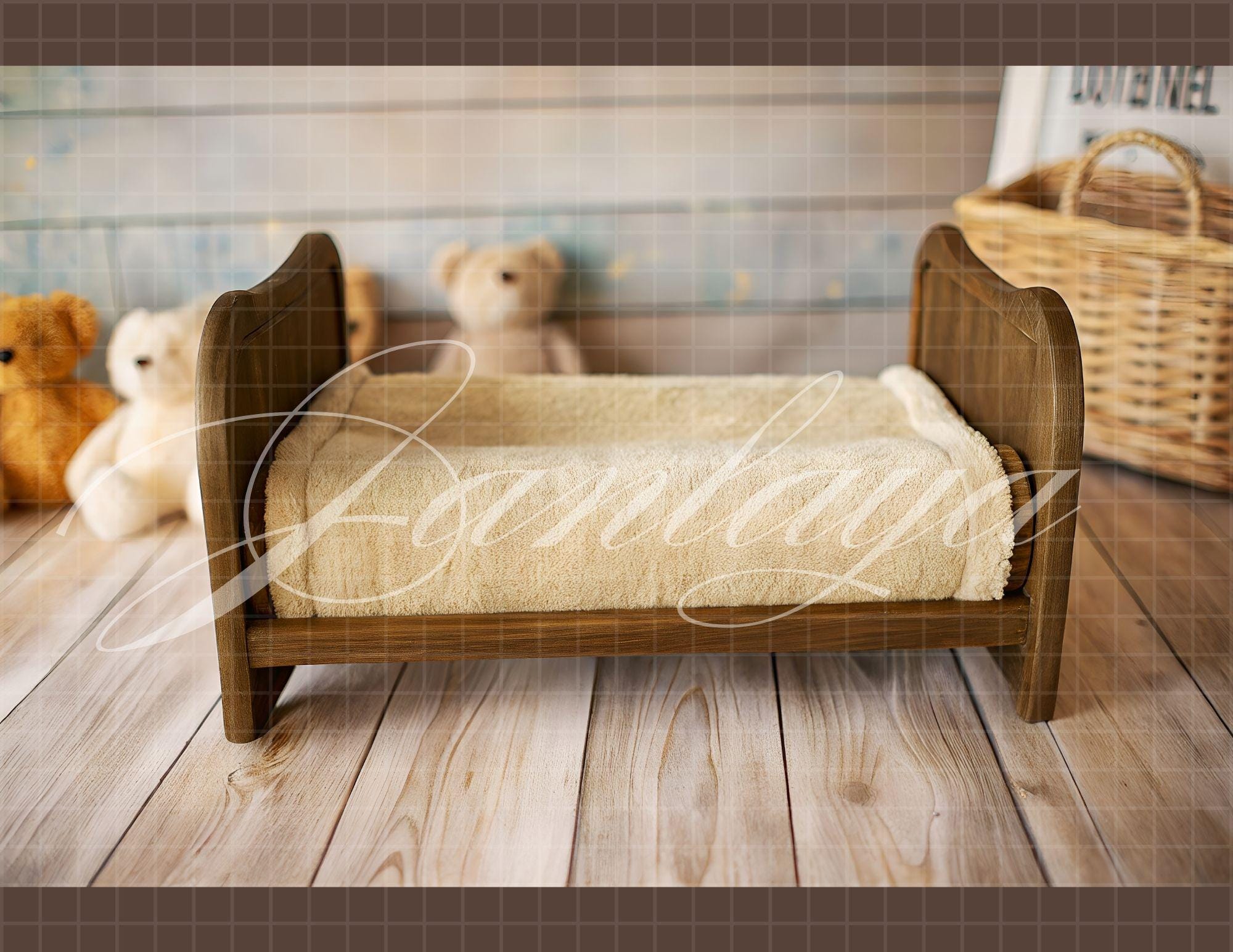 Newborn Wooden Bed Digital Backdrop, Studio, Wooden Bed, Beige ...