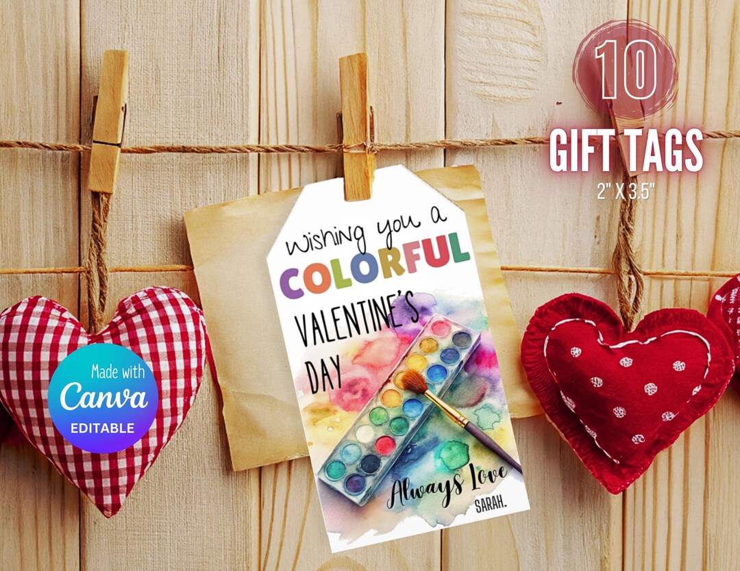 Watercolor Valentine Gift Tags: Printable Palette Design (editable ...