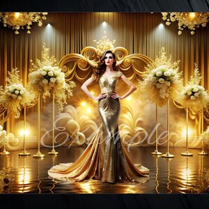 Luxury Gold Digital Backdrop Golden Stage White Flowers Digital ...