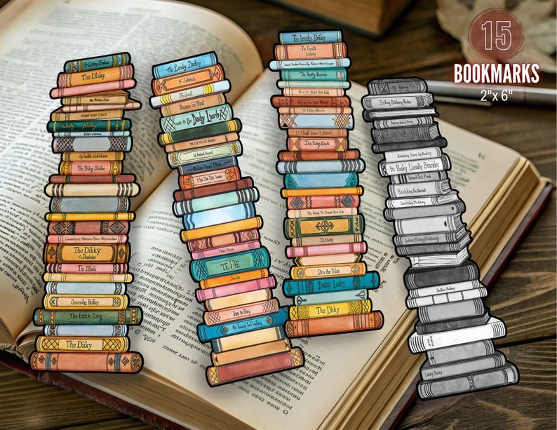 Stacked Books Printable Bookmarks: Fussy Cuts Gift (digital Download ...