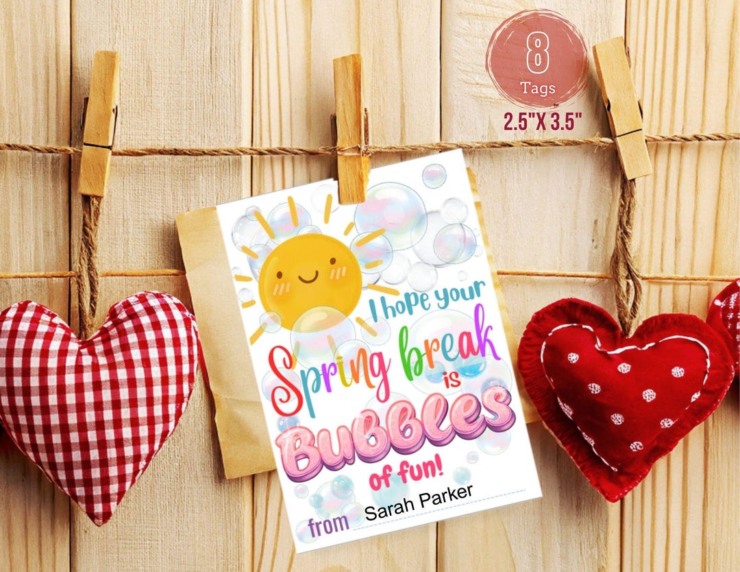Spring Break Bubble Gift Tags, Fillable Printable PDF - Etsy