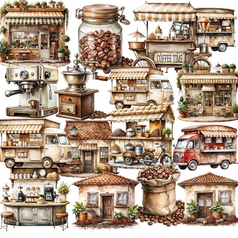 Coffee Time Clipart Bundle, Coffee Drinks Clip Art, Barista, Coffee ...