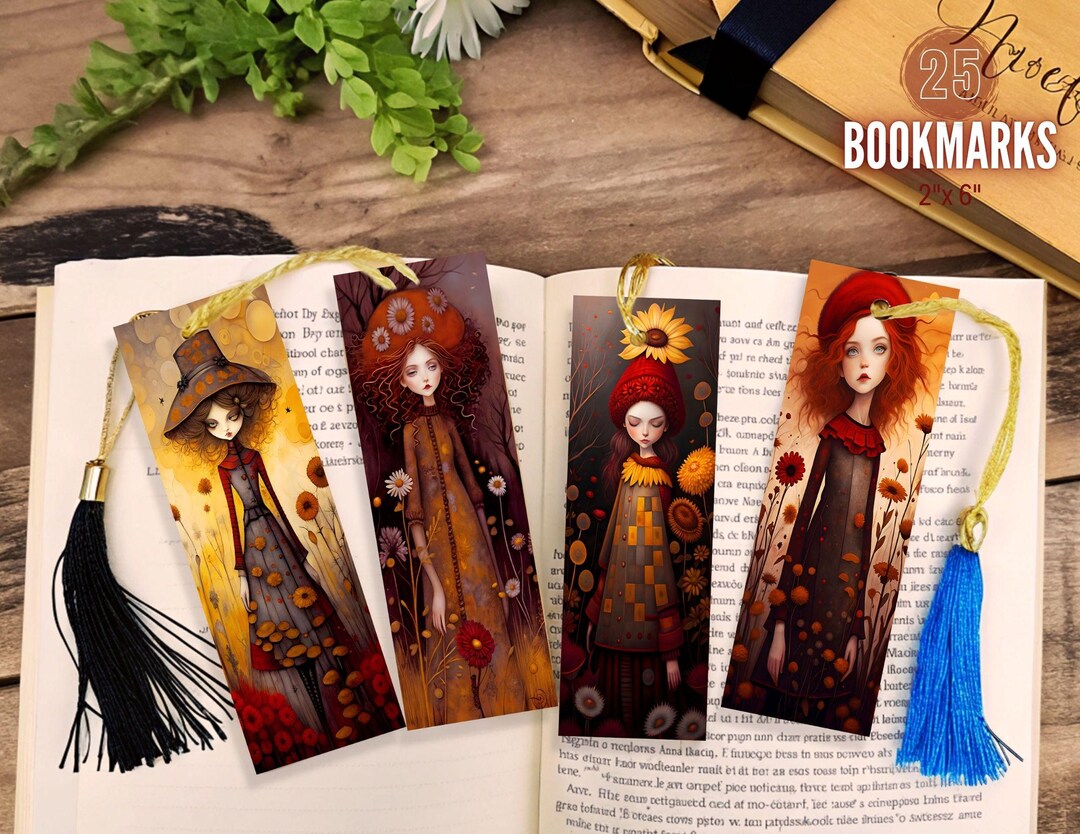 Whimsy Girls in the Garden Oil Colors Printable Bookmarks, Blue Art ...