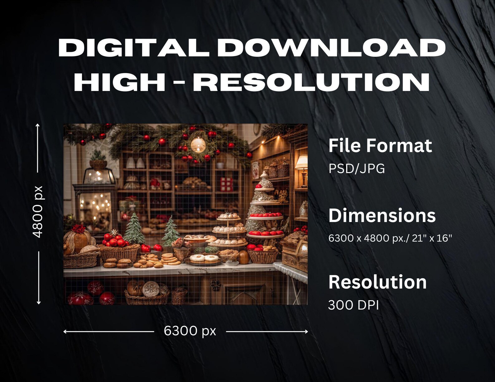 PSD Merry Bakery Counter Front Shop Christmas Digital Background for ...