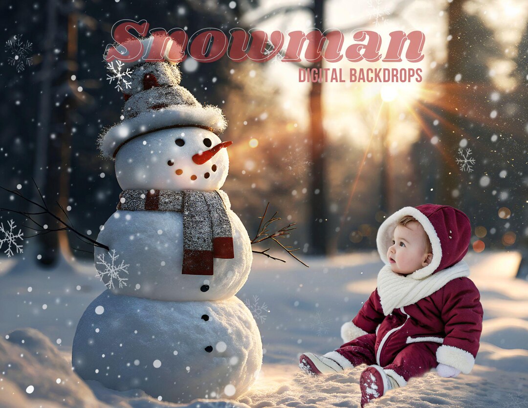 Snowman Christmas Digital Background: Winter Scene (digital Download ...