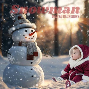 Snowman Christmas Digital Background: Winter Scene (digital Download ...