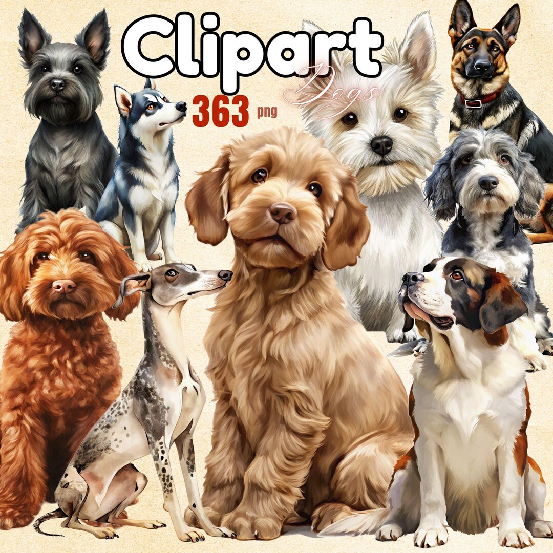 363 PNG Classic Watercolor Dog Pngs, Watercolor Pet Clipart Bundle ...