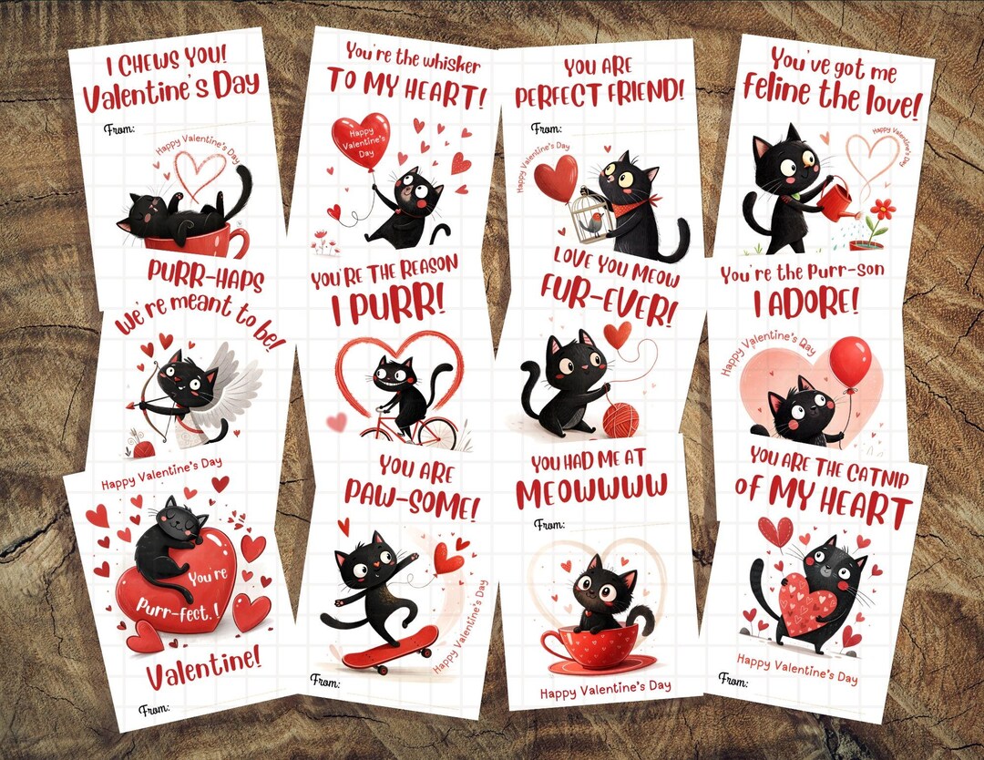 PDF Fillable Black Cat Valentine's Day Cards, Classroom Valentine's Day ...