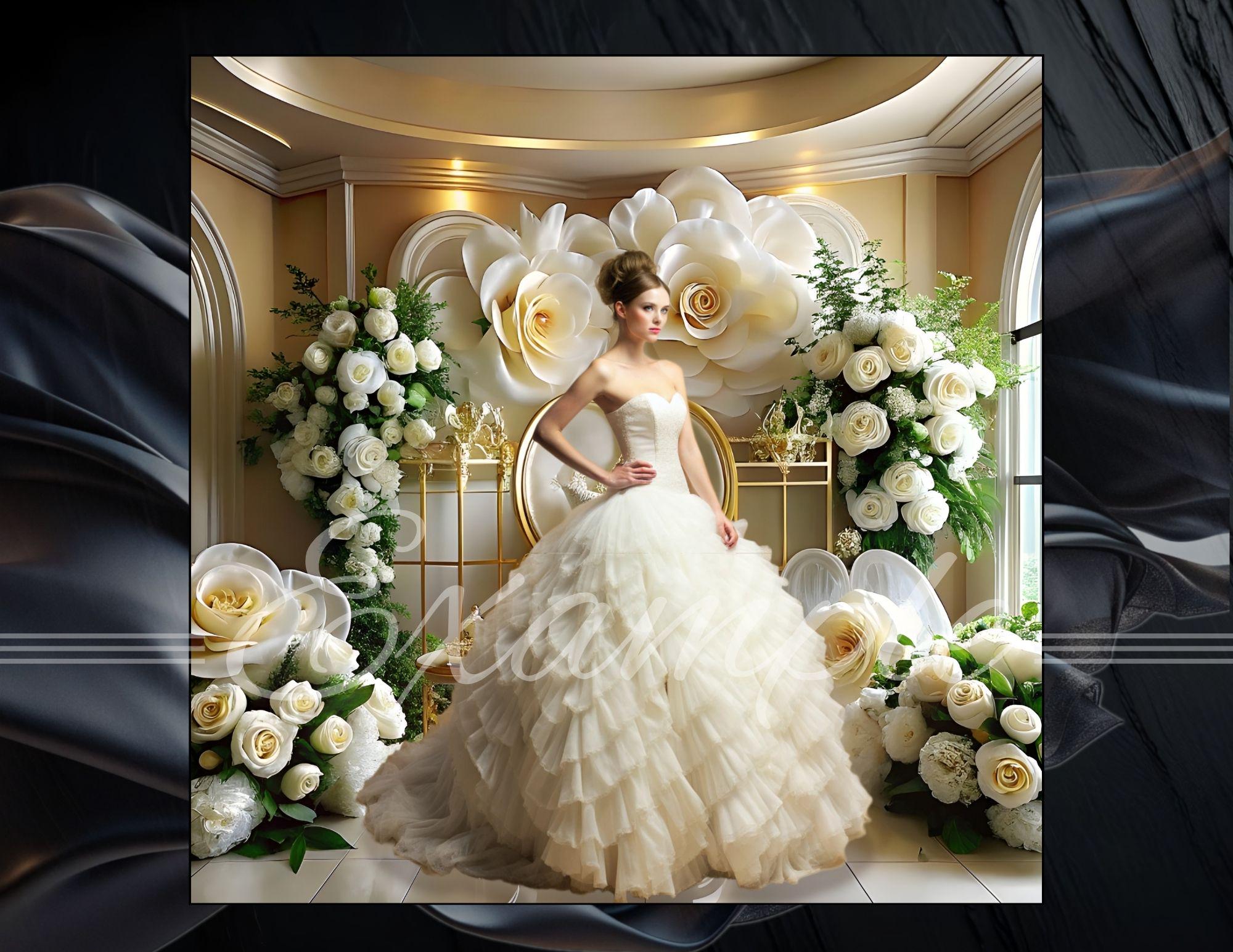 Wedding Theme Digital Backdrop Wedding White Gold Themes Digital ...