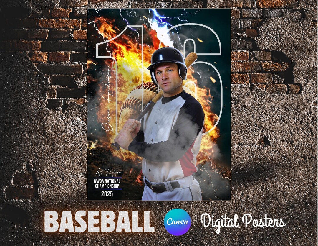 Baseball Senior Sports Poster: Fiery Sky Canva Template (digital ...