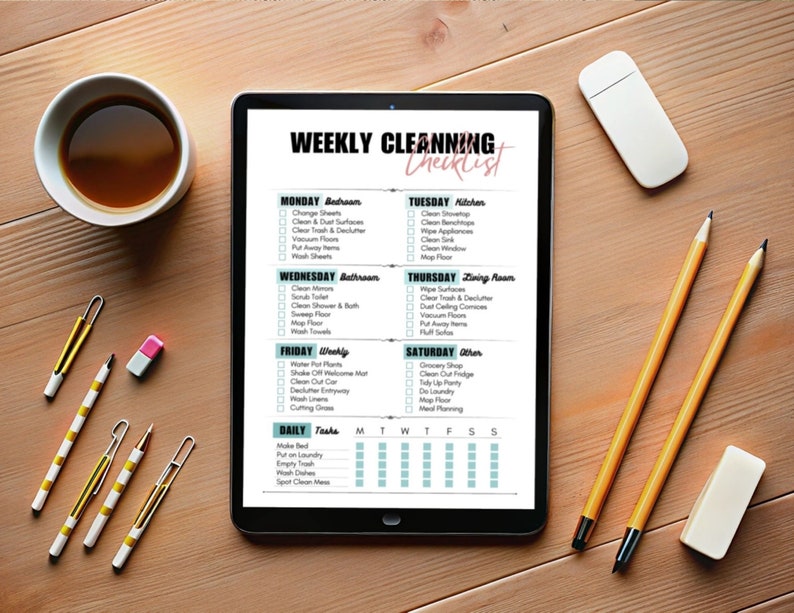 Weekly Cleaning Checklist Editable, Printable Cleaning Plan, Cleaning ...