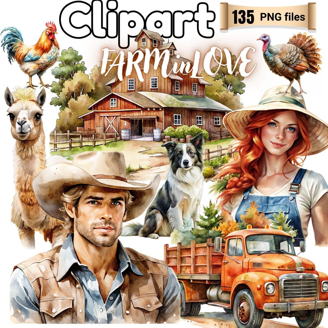 Farm Watercolor Clipart Farm Animals Png Farmhouse Clipart Farm Barns ...