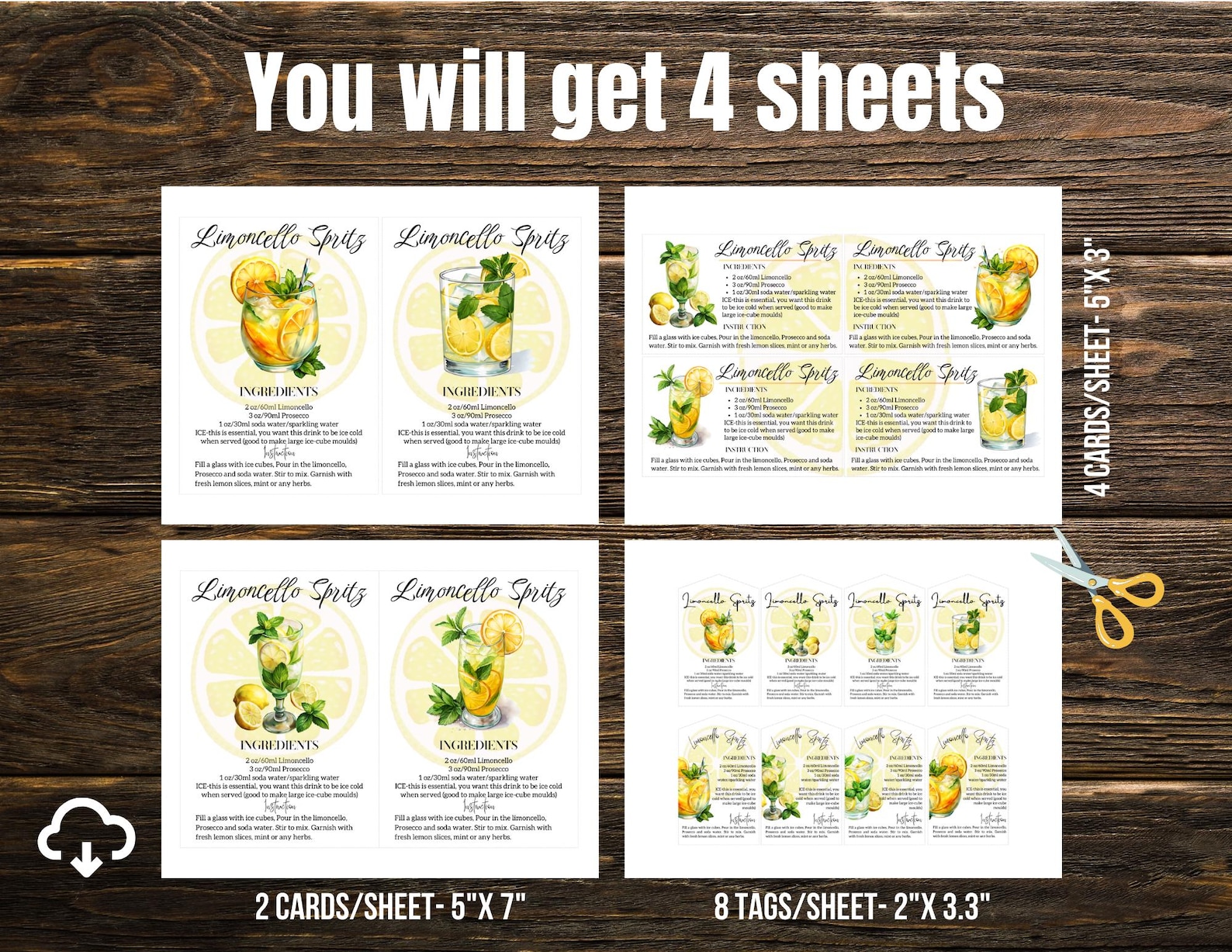 Limoncello Spritz Recipe Card: Printable Cocktail Recipe (digital ...