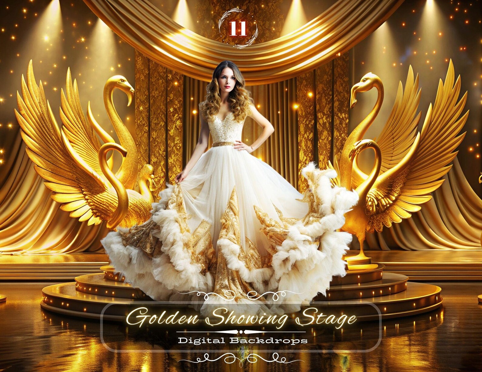 Luxury Gold Digital Backdrop Golden Showing Stage Digital Backgrounds ...