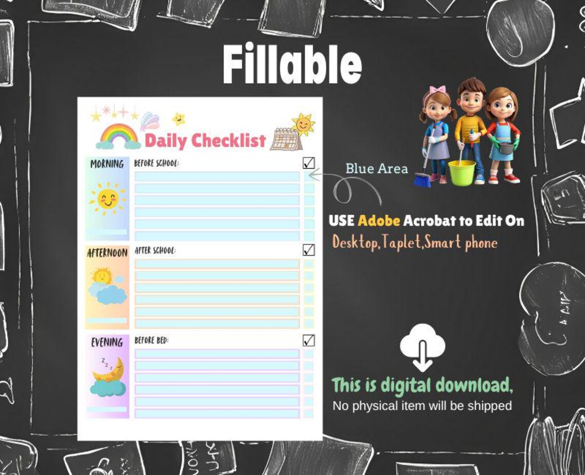 Kids Daily School Checklist, 3 Layouts Daily Checklist Chart, to Do ...