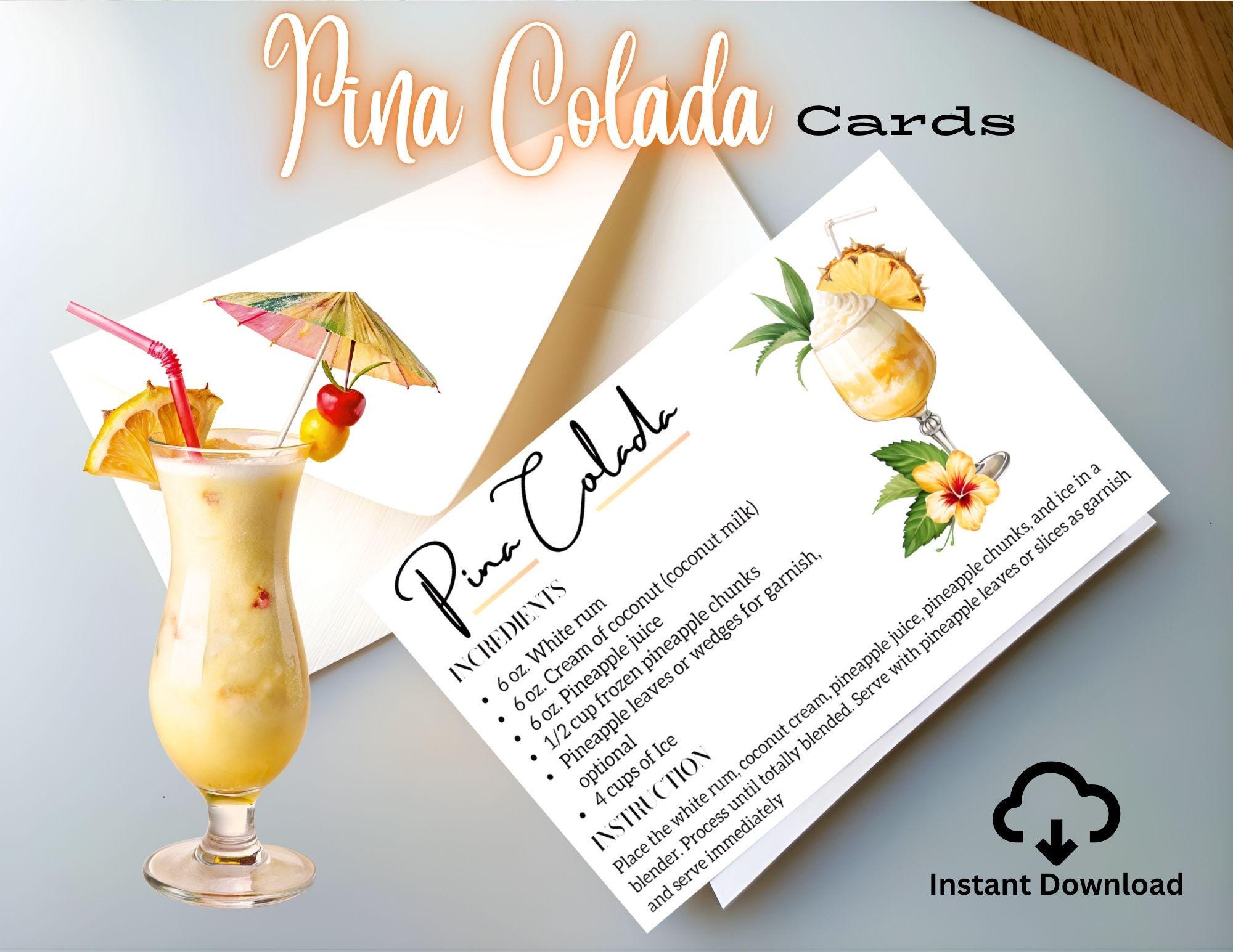 Pina Colada Recipe Card: Printable Cocktail Recipe (digital Download ...