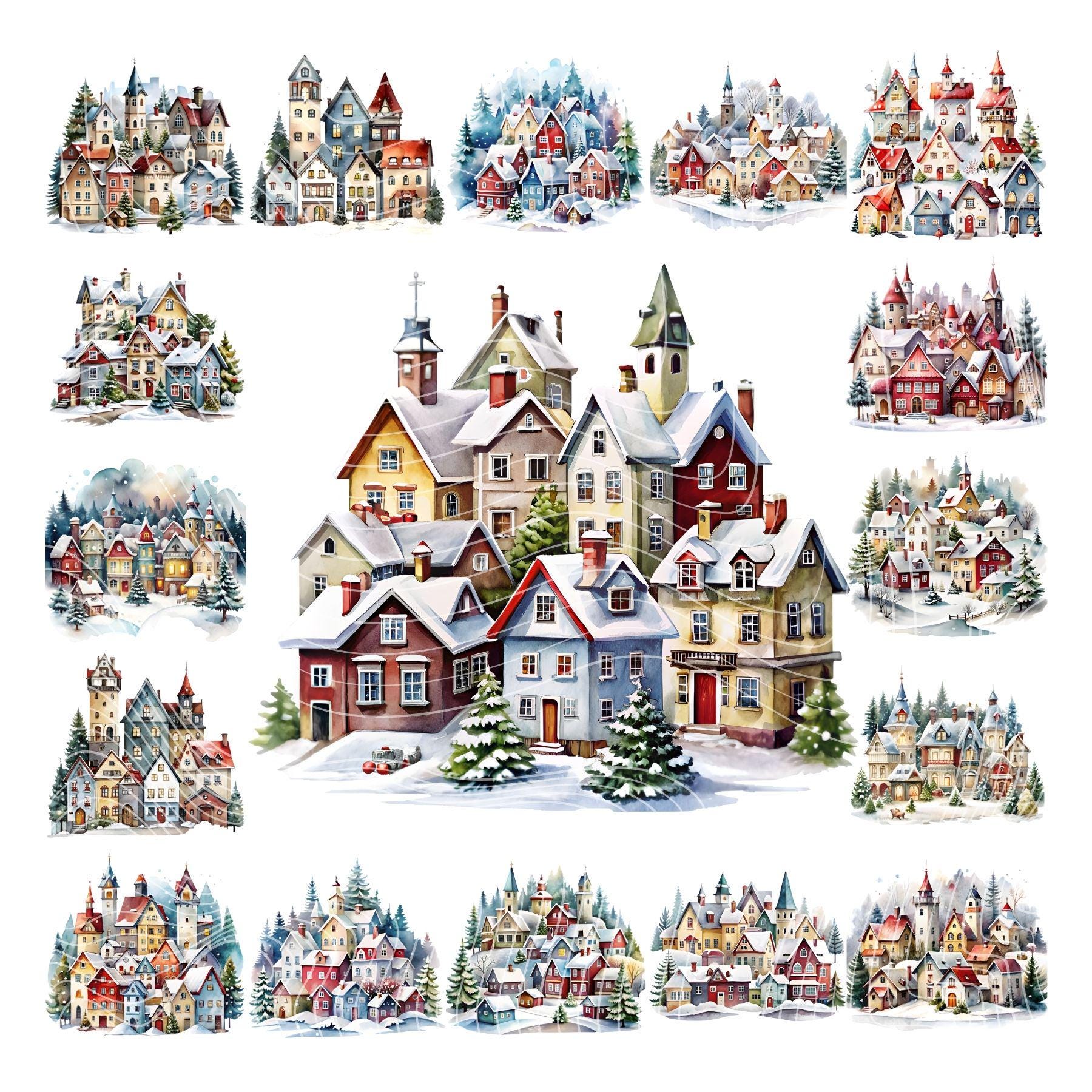 Christmas Villages Clipart, 76 PNG Winter Holiday House, Festive Winter ...