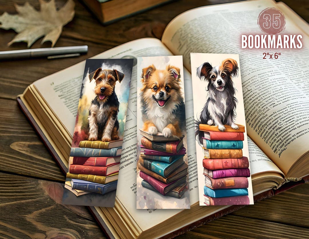 Puppy & Vintage Books Printable Bookmarks, Dog Lover Gift (digital ...