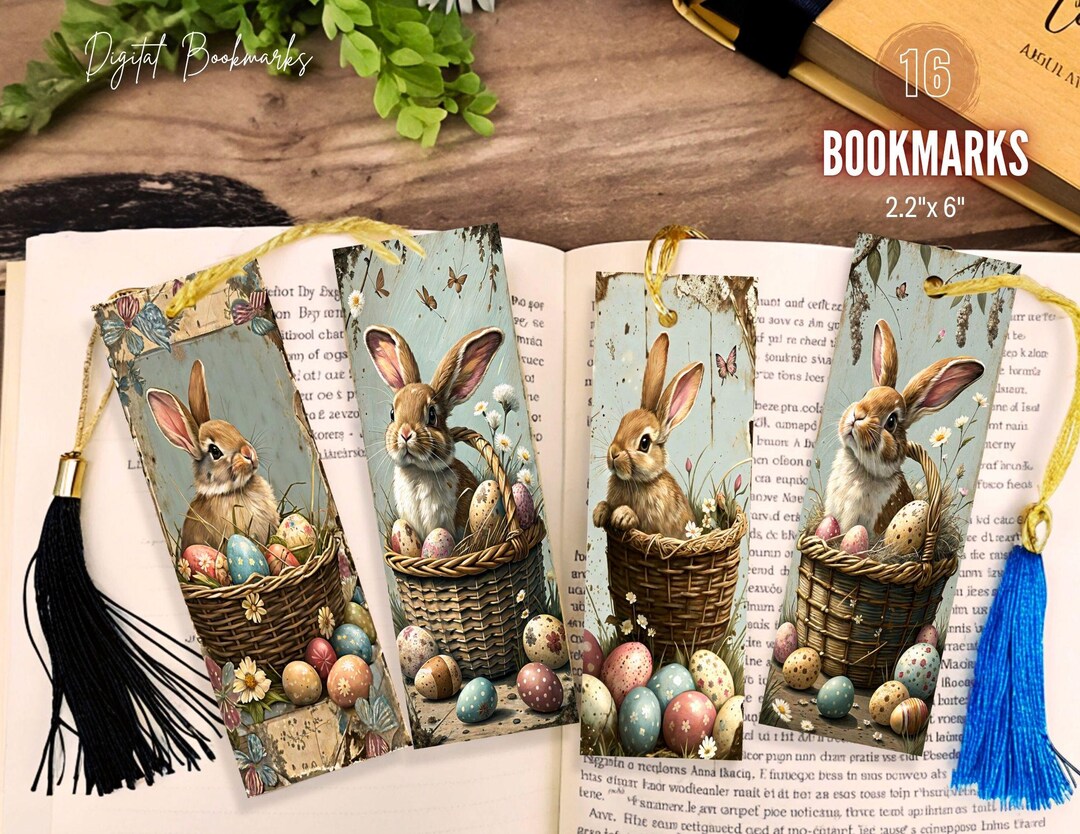 16 Easter Bunnies Printable Bookmarks| Digital Download JPG Bookmark ...
