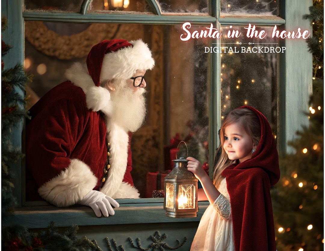 Vintage Santa in House Photography Backdrop: Christmas Holiday Scene ...