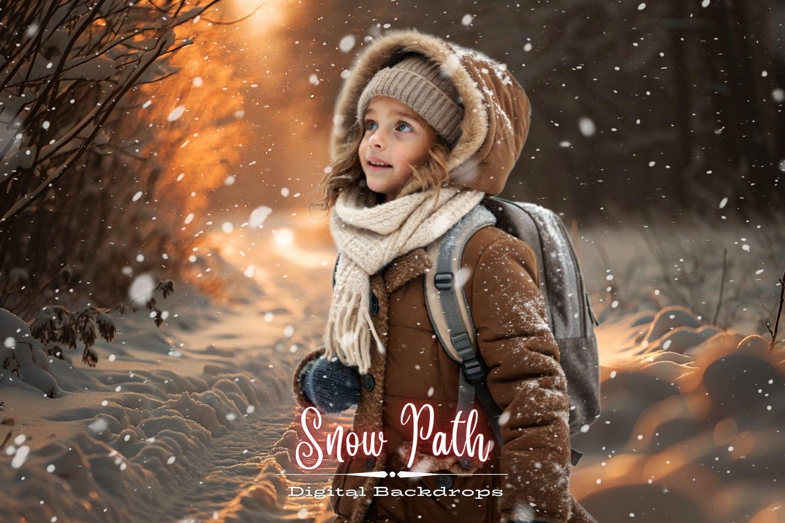 Snow Path Digital Backdrop, Warm Winter Digital Background, Snow Path ...