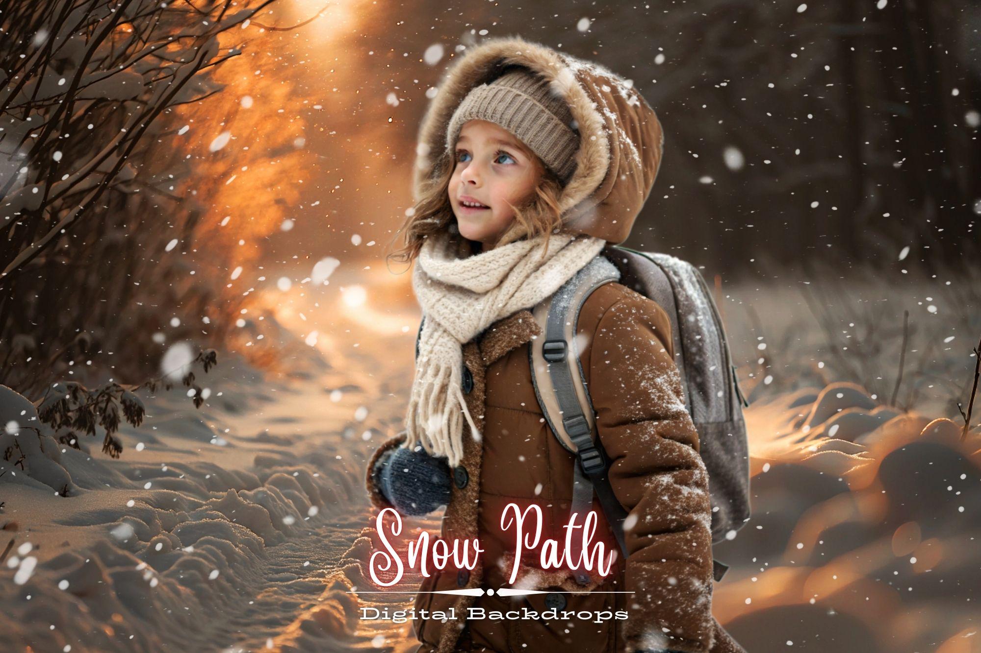 Snow Path Digital Backdrop, Warm Winter Digital Background, Snow Path ...