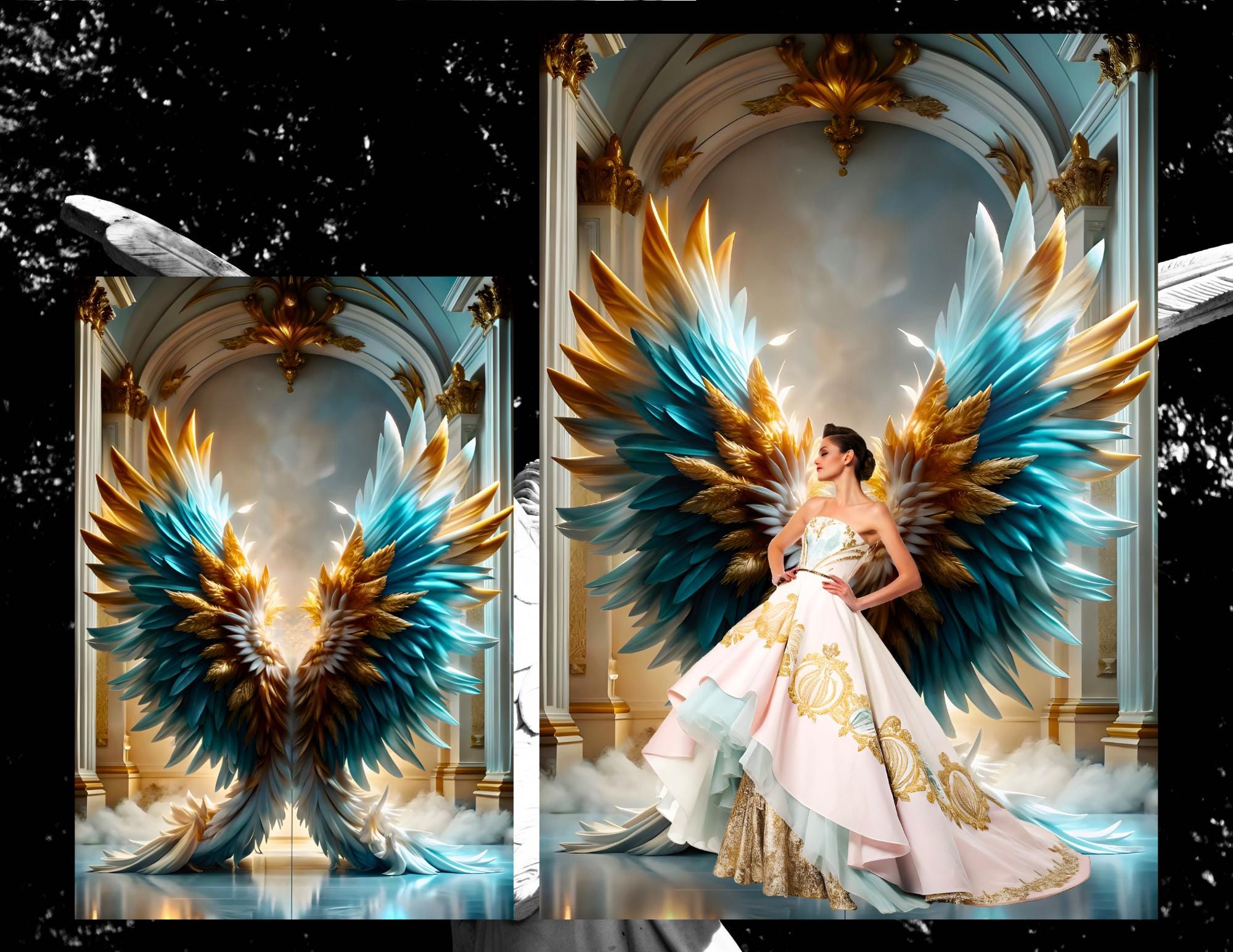 Colorful Fancy Angel Wings Digital Backdrops, Angel Wings Digital ...