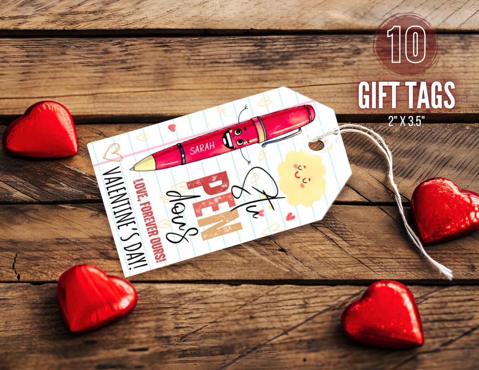 Printable Pen Valentine Gift Tags, School Class Favor (canva Template ...