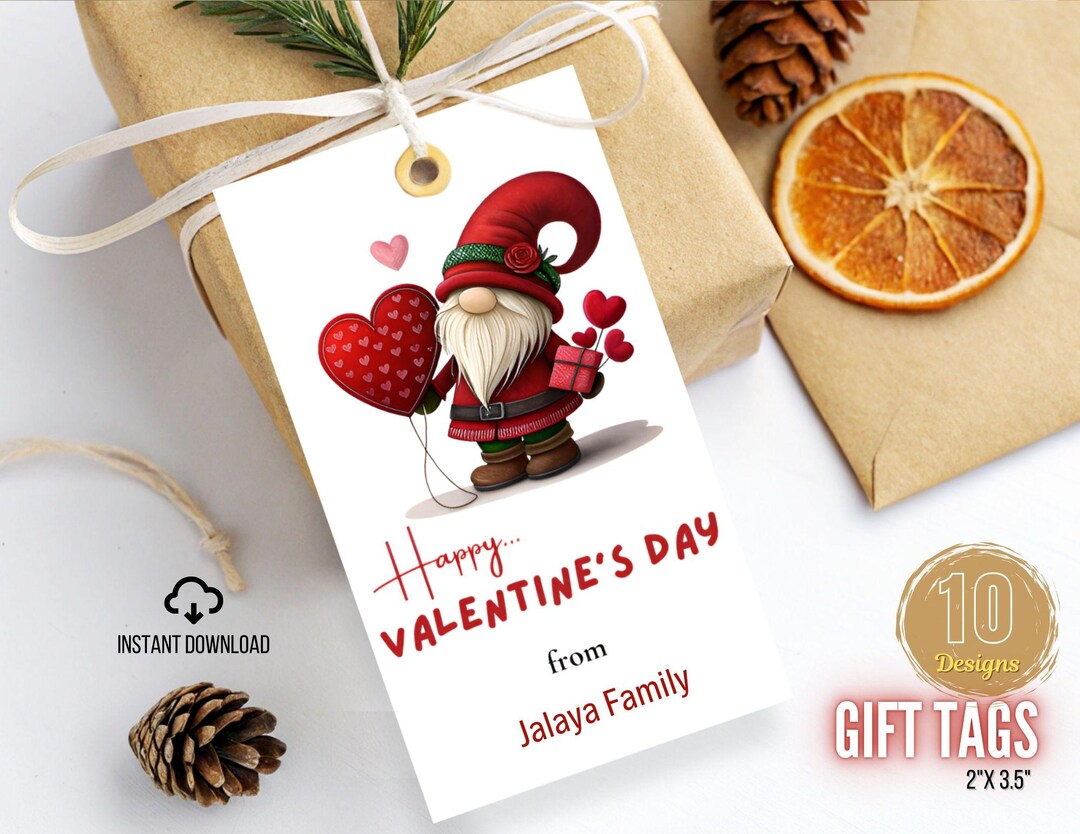 Fillable Valentine's Day Gift Tags, Gnome Favor Tags (digital Download ...
