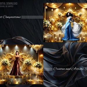 Luxury Gold Digital Backdrop Golden Stage White Flowers Digital ...