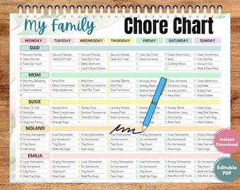 Editable Family Chore Chart Printable Weekly Chore List Kids, Adults ...