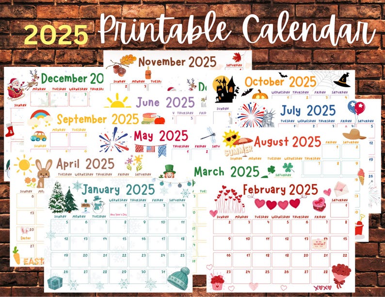 2025 Kids Calendar Printable, Cute Monthly Planner (PDF, Editable) - Etsy