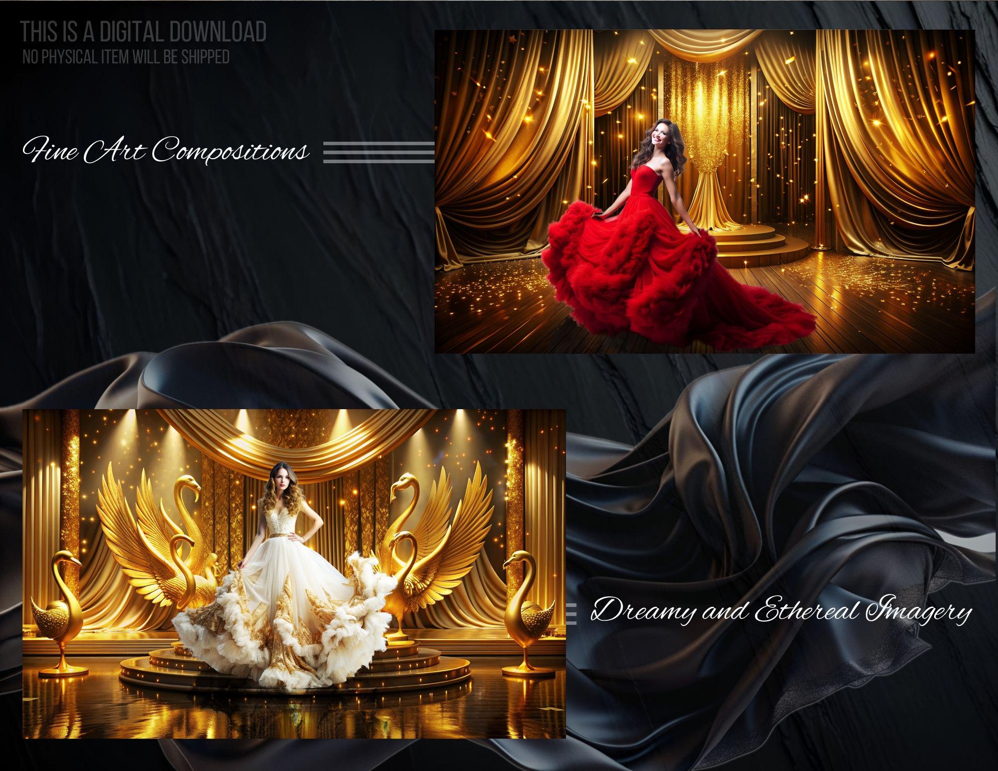 Luxury Gold Digital Backdrop Golden Showing Stage Digital Backgrounds ...