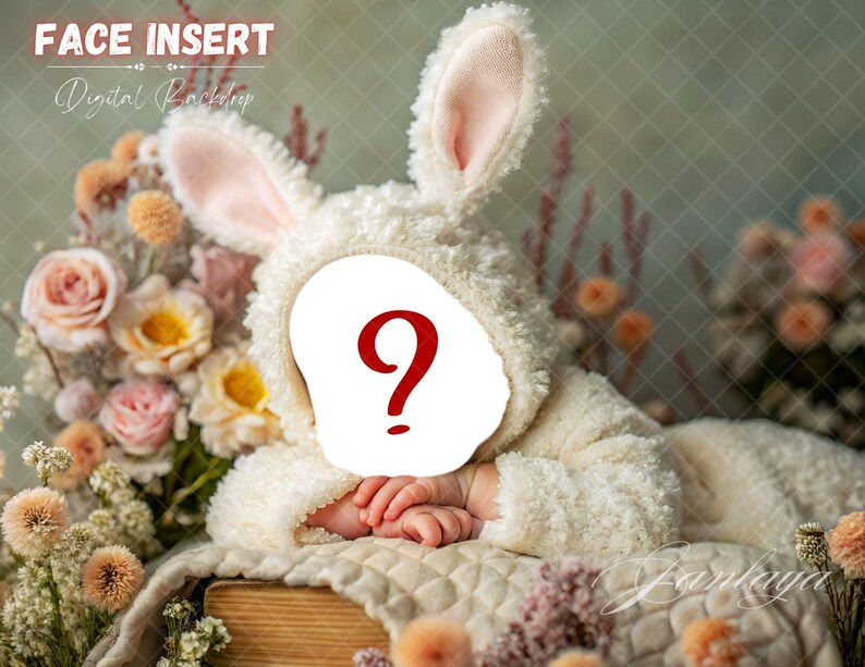 Easter Bunny Newborn Digital Backdrop: Spring Floral Face Inset (PNG ...