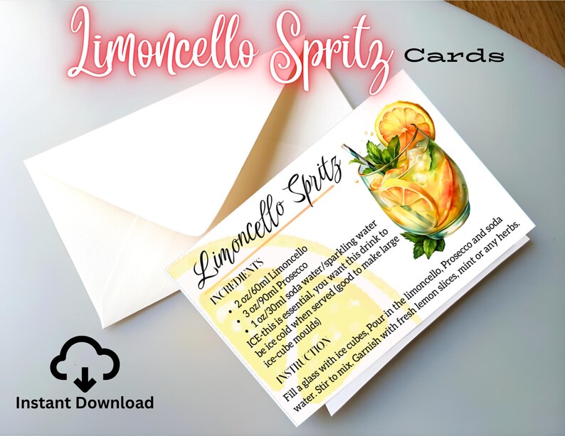 Limoncello Spritz Recipe Card: Printable Cocktail Recipe (digital ...