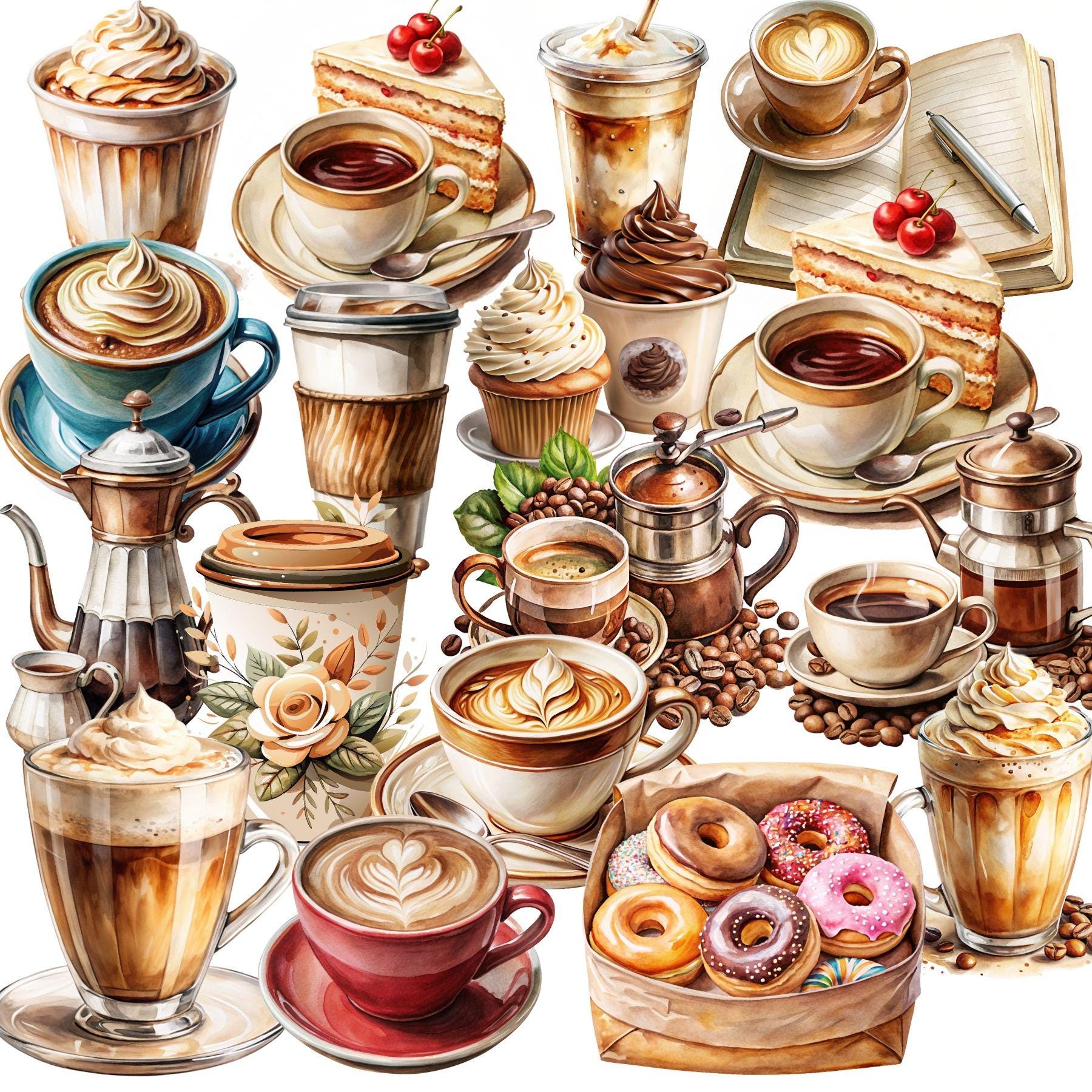 Coffee Time Clipart Bundle, Coffee Drinks Clip Art, Barista, Coffee ...