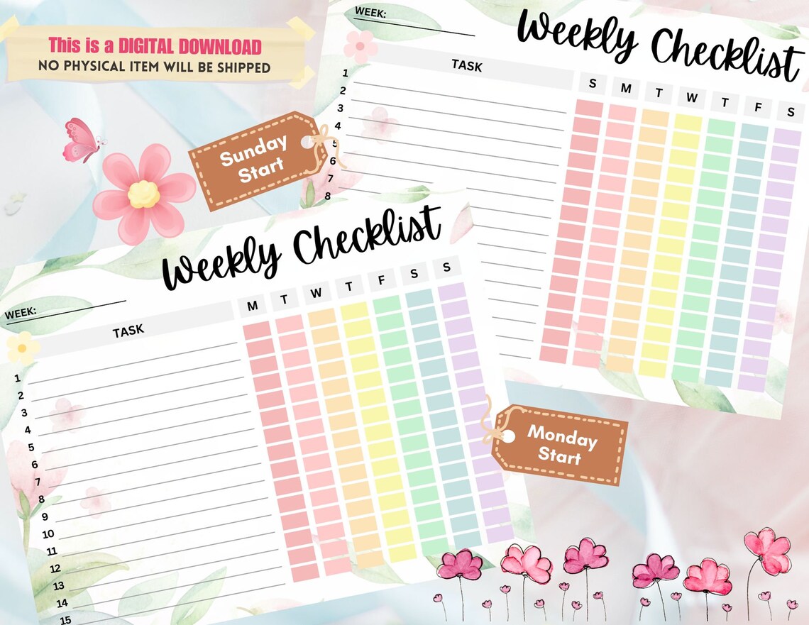 Editable Weekly Checklist: Printable To-do List (a4/letter PDF) - Etsy