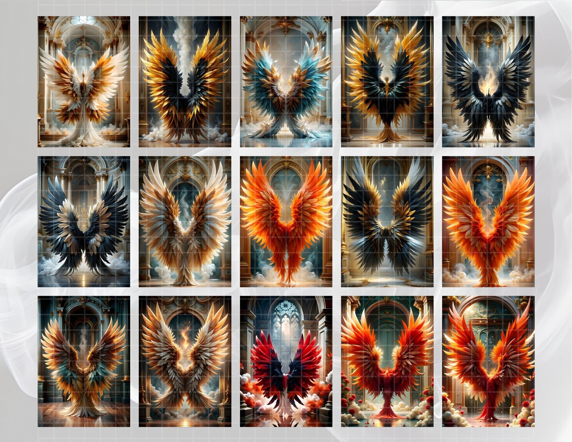 Colorful Fancy Angel Wings Digital Backdrops, Angel Wings Digital ...