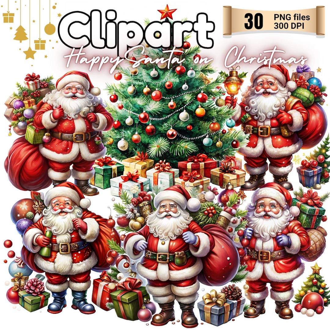 Happy Santa Claus Clipart, Christmas Santa Clipart, Fantasy Clipart ...